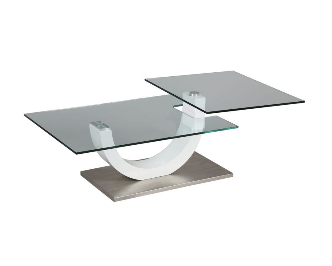 Table de salon laquée de plusieurs coloris avec piétement blanc