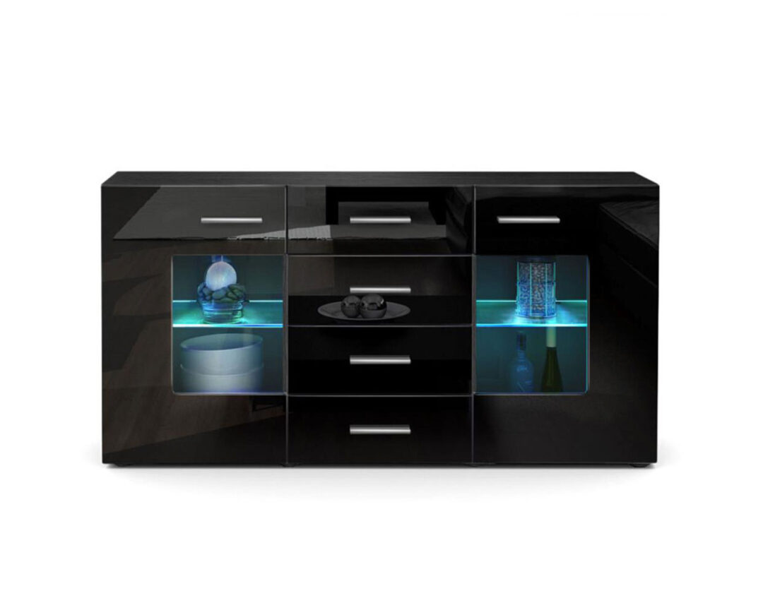 Meuble buffet noir design de 4 tiroirs et 2 portes de salon séjour