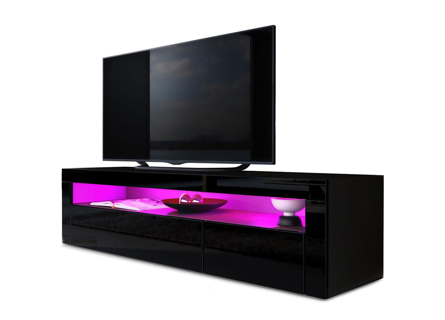 Meuble banc télé design noir 2 portes et 1 niche de salon moderne