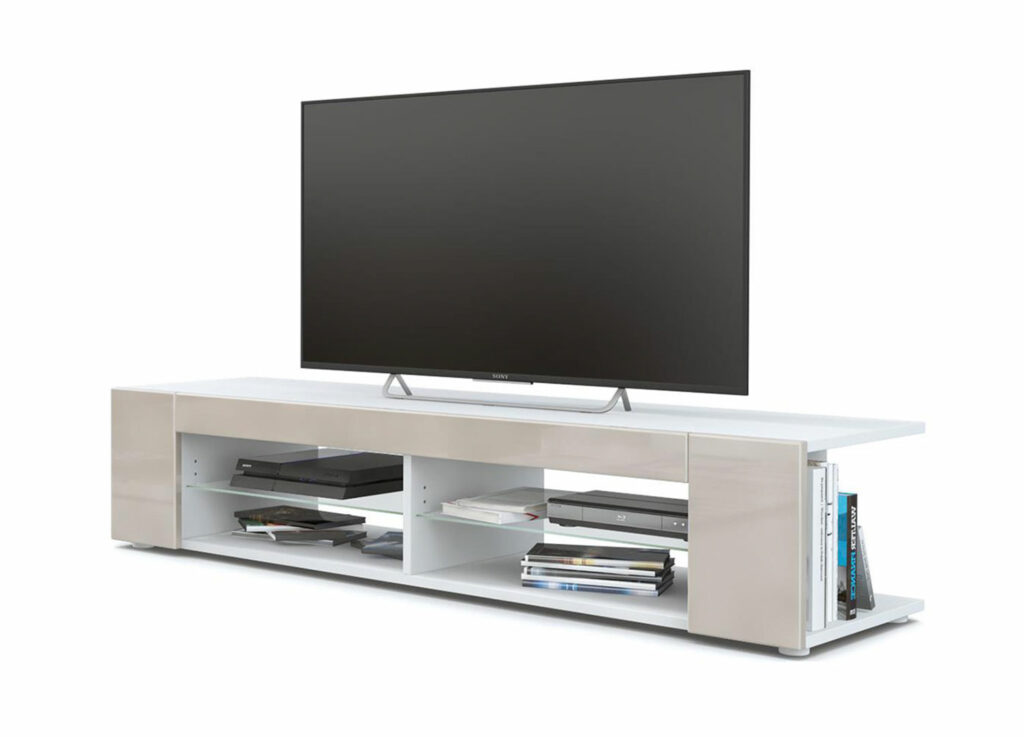 Meuble TV bas design rangements ouverts moderne