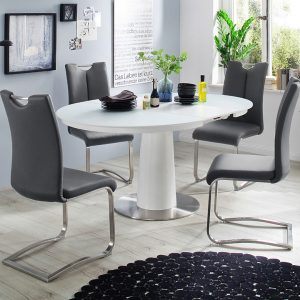 Table blanche ronde extensible moderne avec piétement central