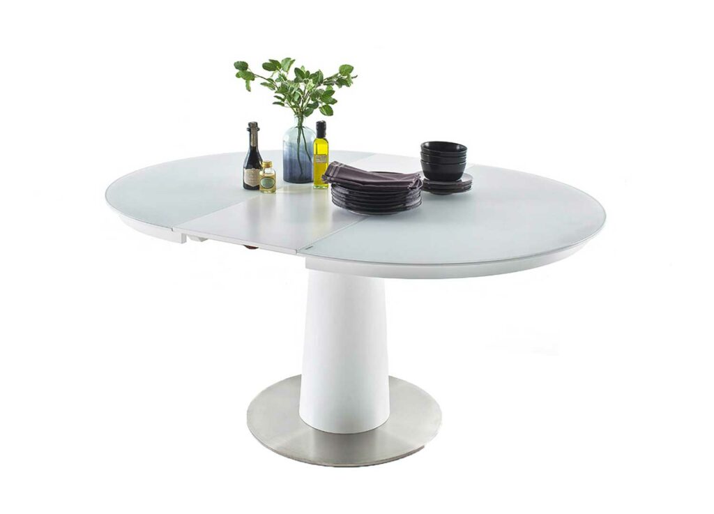 Table blanche ronde extensible moderne avec piétement central