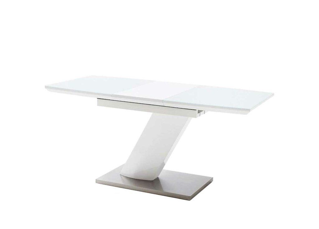Table de salle à manger blanc laqué moderne avec allonge centrale