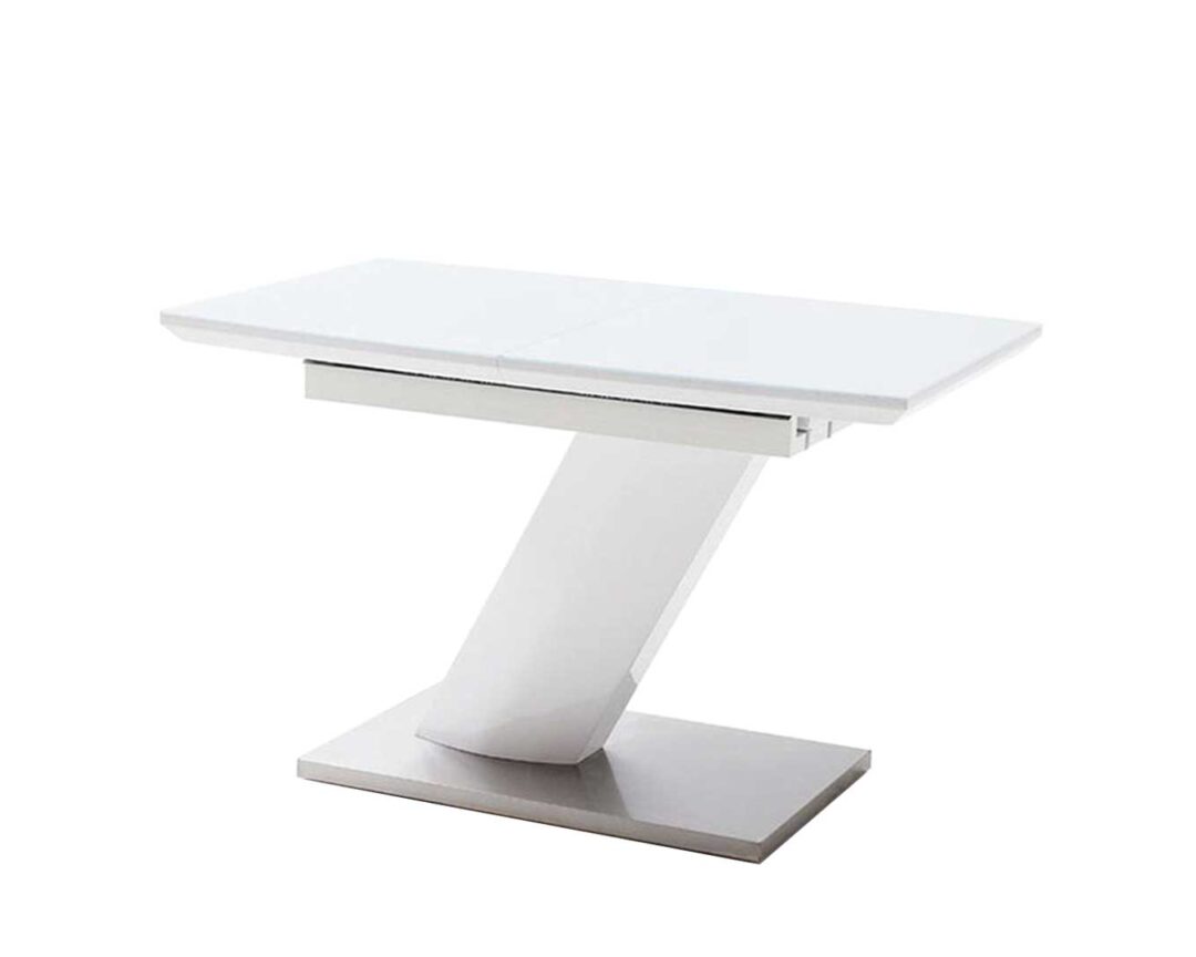 Table à manger rectangulaire extensible blanc laqué et verre blanc