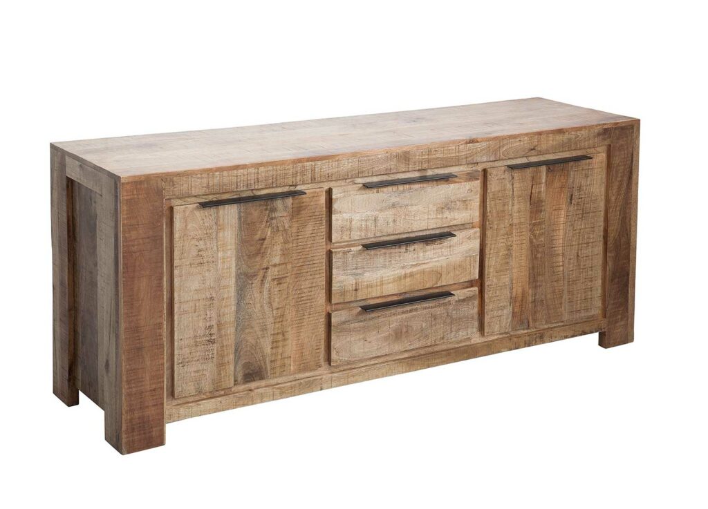 Buffet en bois massif de Manguier 2 portes et 3 tiroirs style naturel