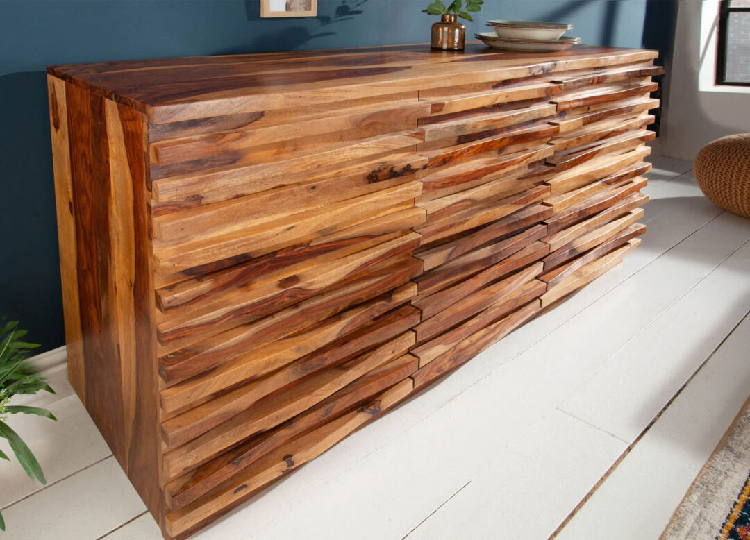 Meuble buffet bois de sesham marron laqué 160 cm style rétro