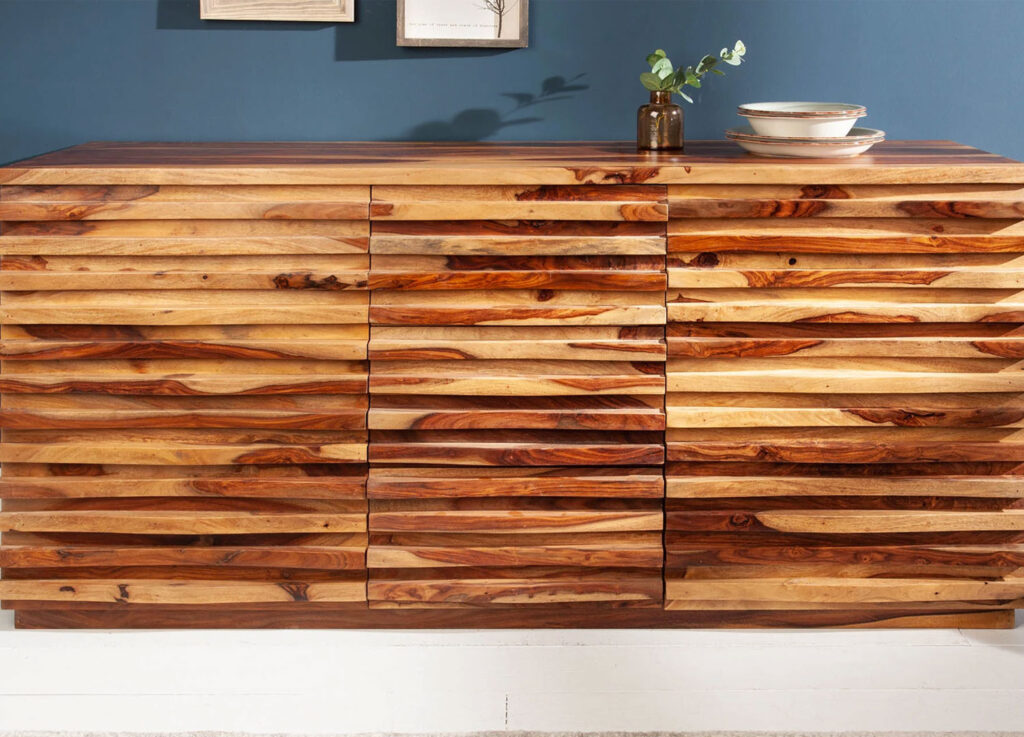 Meuble buffet bois de sesham marron laqué 160 cm style rétro