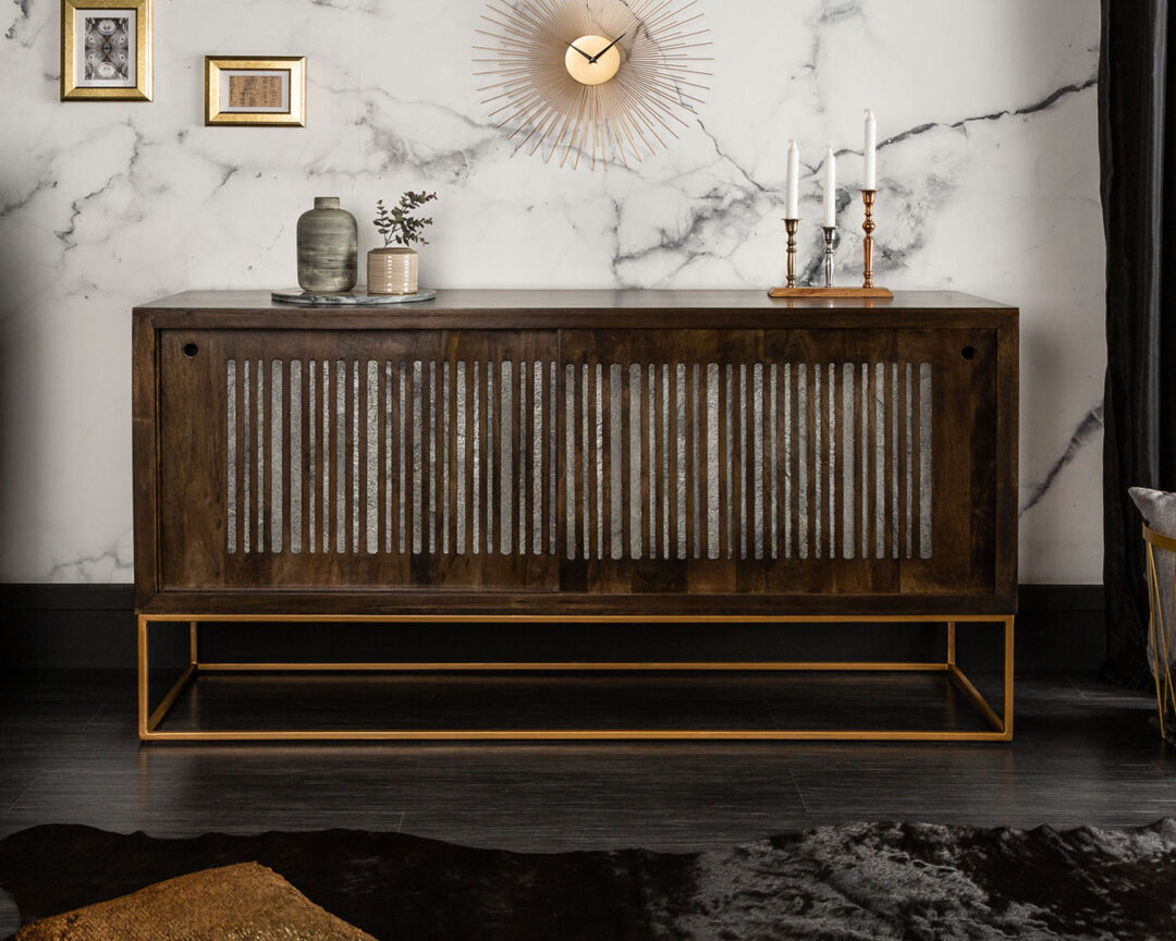 Grand meuble buffet blanc et verre 2 portes et 4 tiroirs style design