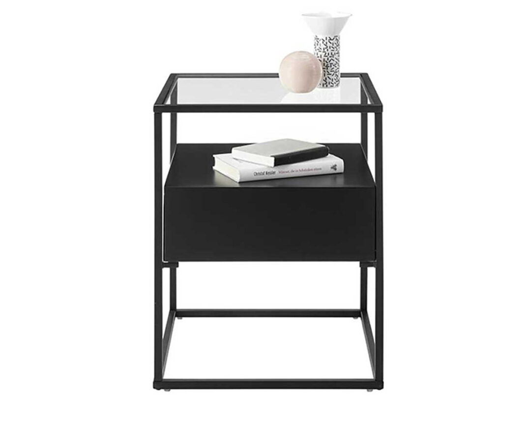 table d'appoint moderne de salon blanche laquée matte et noir