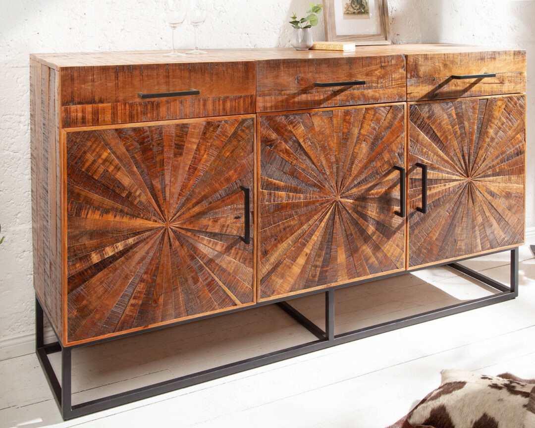 Grand meuble buffet blanc et verre 2 portes et 4 tiroirs style design
