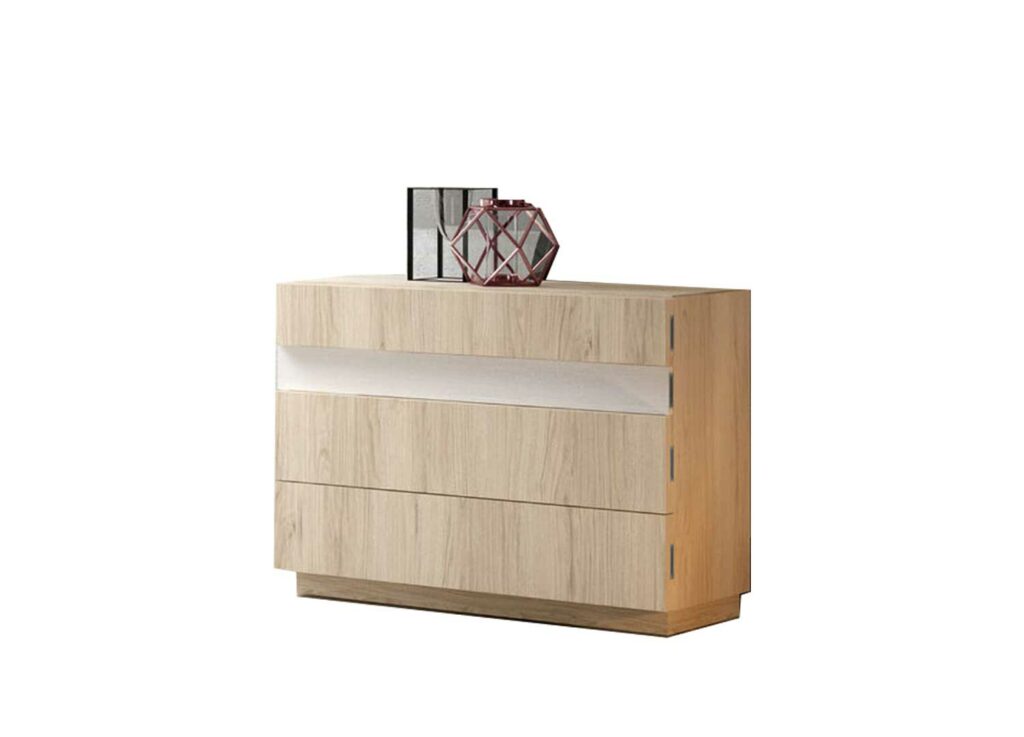 Meuble commode de chambre décor bambou et blanc