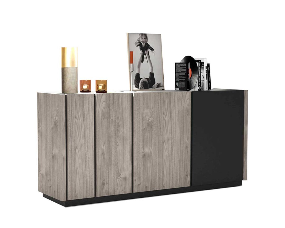 meuble buffet 4 portes laqué blanc avec éclairage led blanc lumineux
