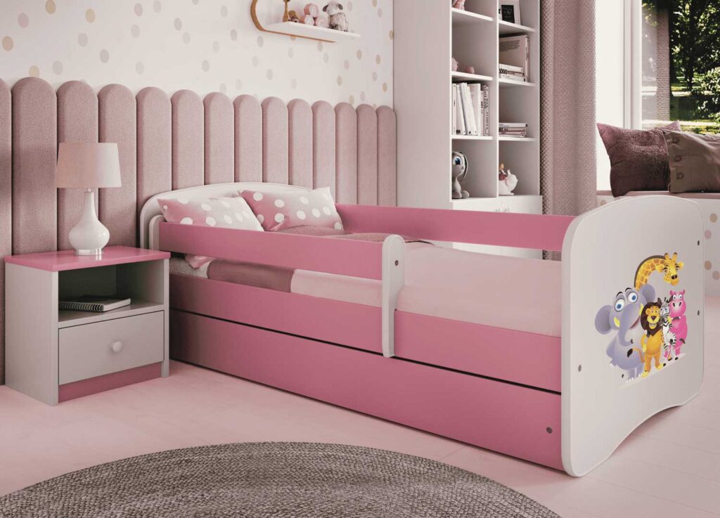 Lit enfant animaux du zoo avec tiroir de lit, sommier et matelas