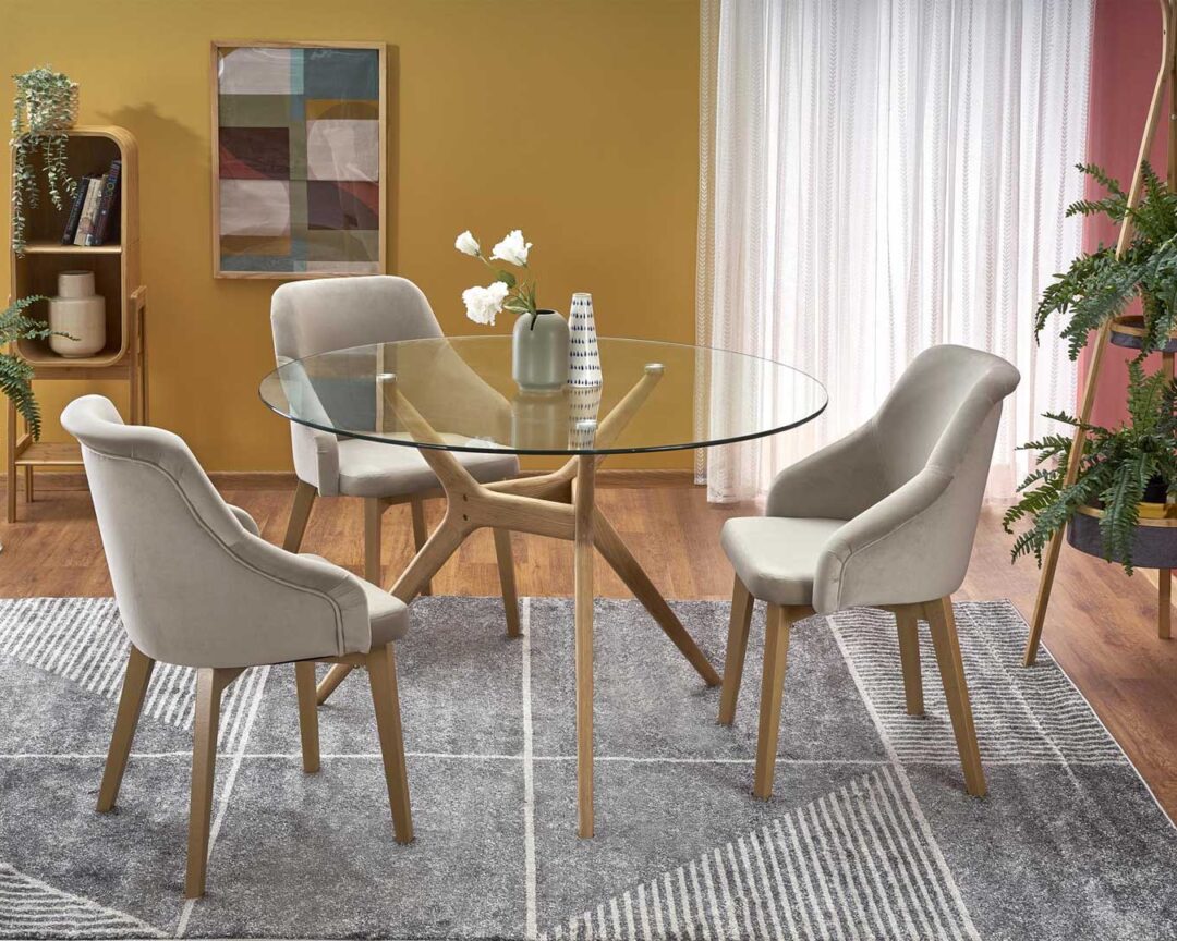 Table de repas ronde design couleur chêne sauvage