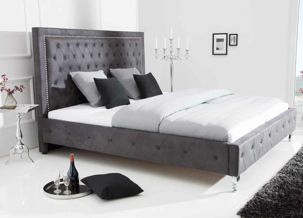 Lit baroque en tissu gris antique couchage 180/200 cm