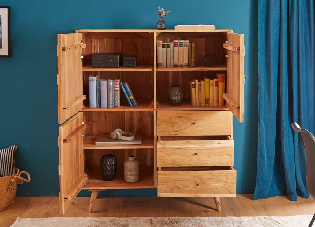 Bahut haut en bois d'acacia laqué