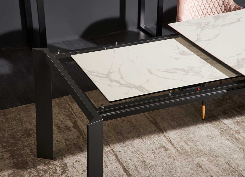 Table à manger rectangulaire extensible aspect marbre blanc