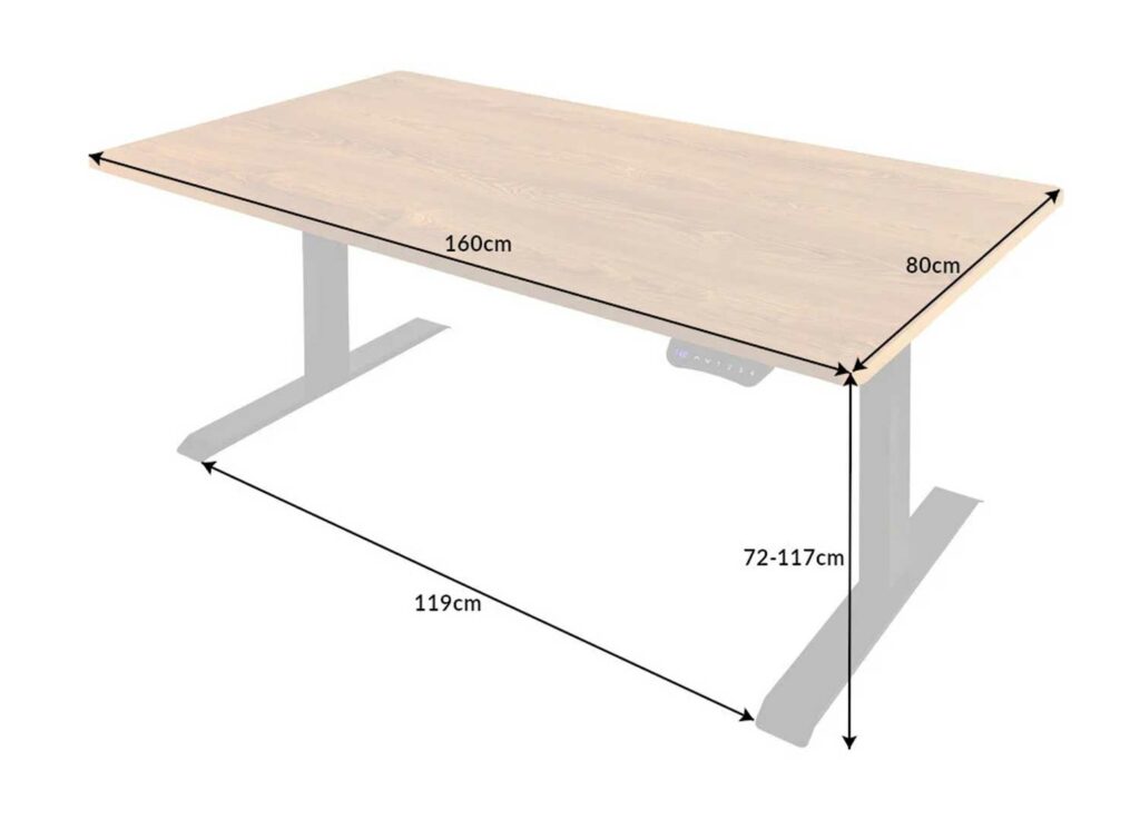 Bureau relevable 160cm aspect bois de chêne