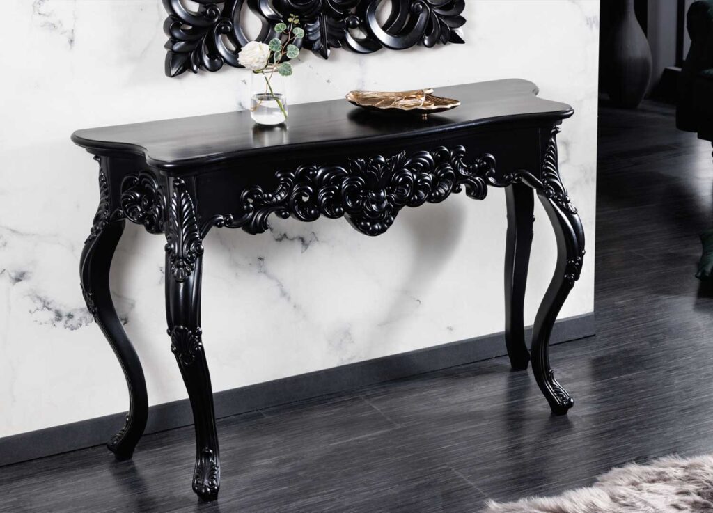 Console en bois peint noir baroque