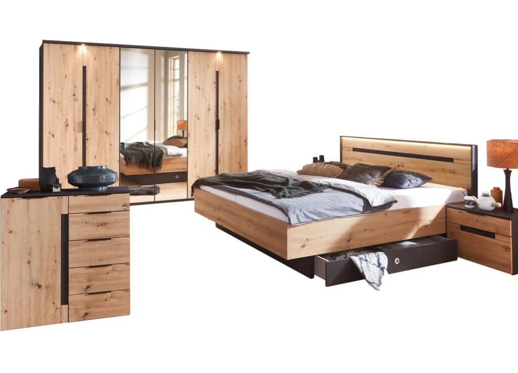 Chambre complète armoire lit chevets et commode chêne artisan