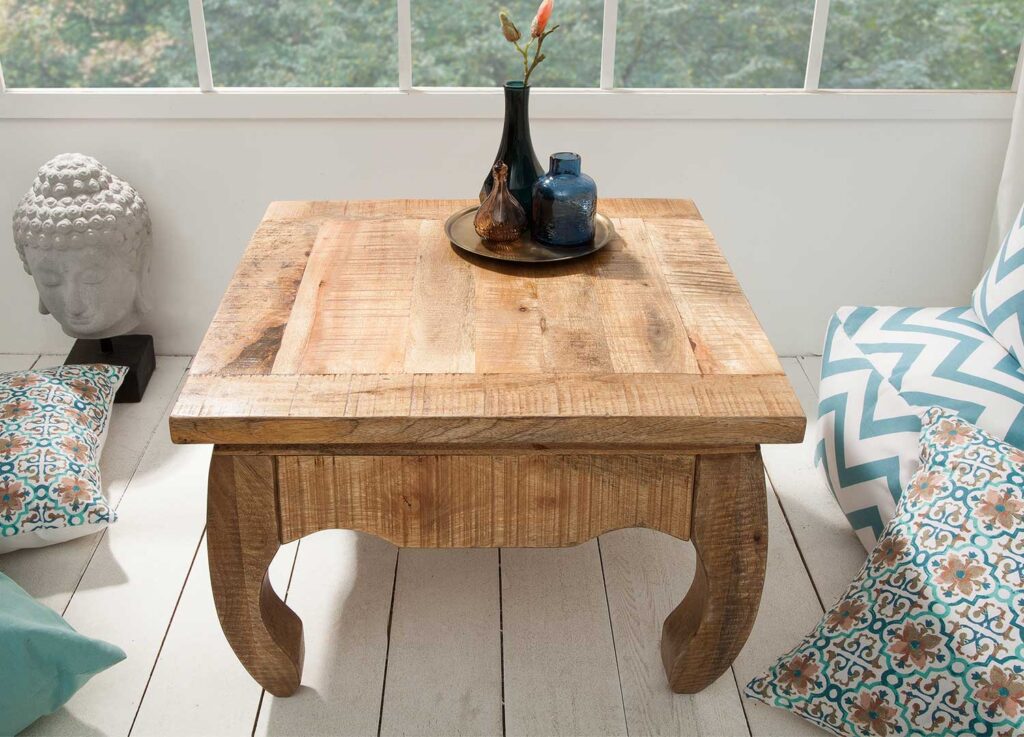 Table de salon carrée pas cher en bois massif 60 cm