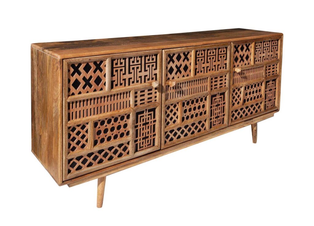 Buffet oriental avec façades décorées en bois massif naturel