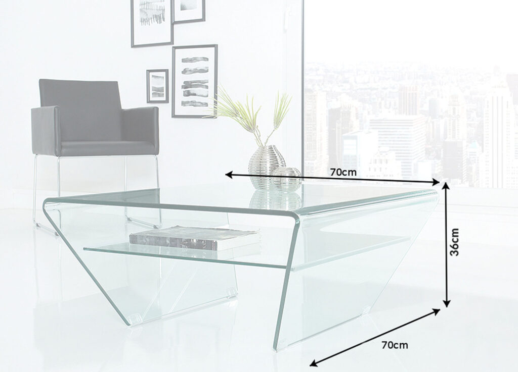 Table basse en verre sécurit transparent en forme de trapèze