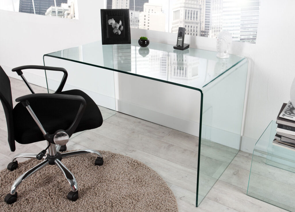 Table de bureau / table repas en verre transparent de 120cm