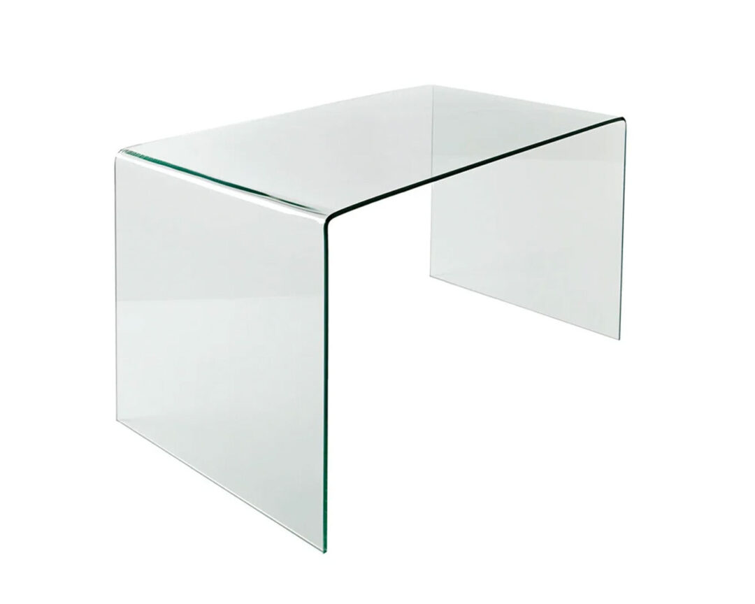 Table de salon rectangulaire en verre trempé sécurit transparent