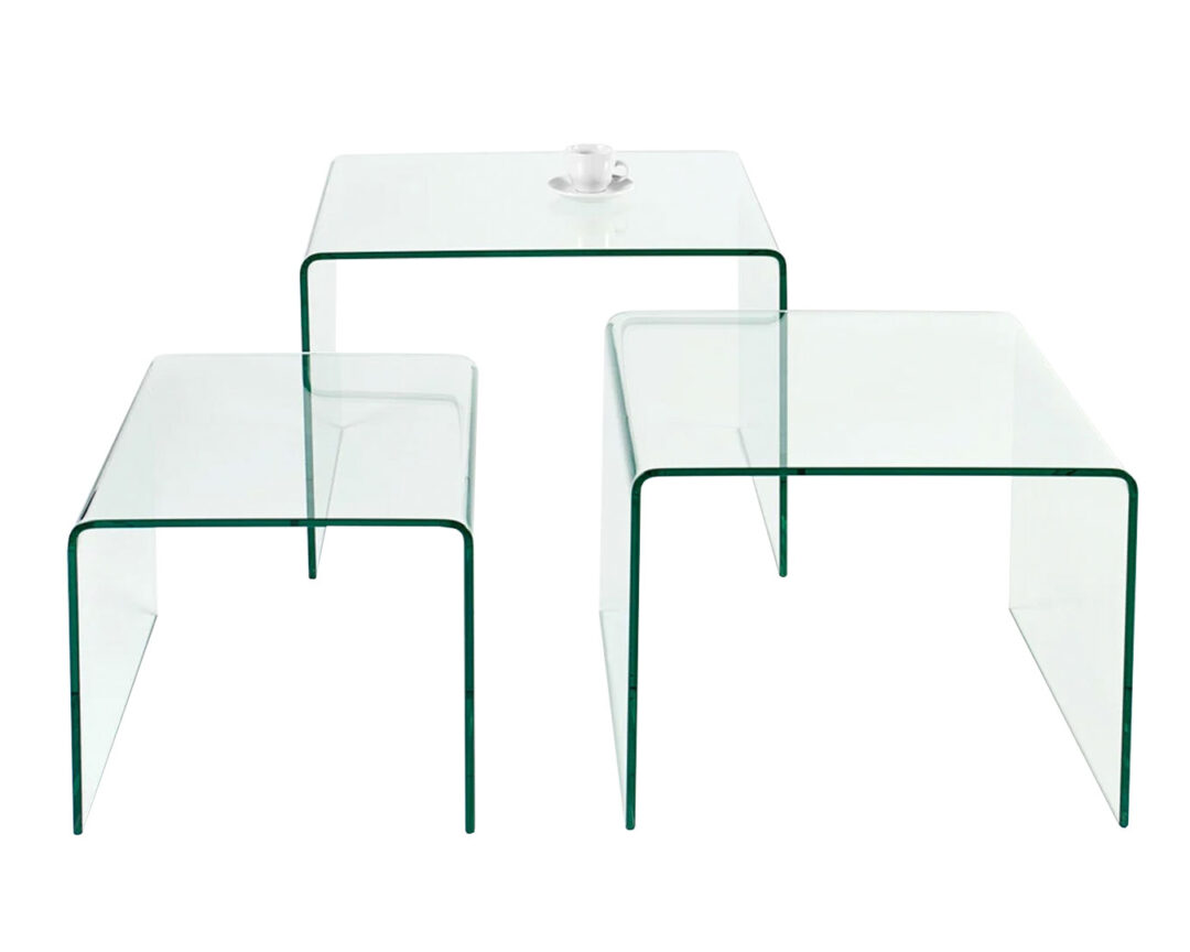 Table de salon rectangulaire en verre trempé sécurit transparent