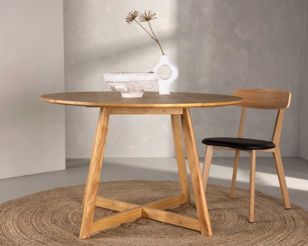 Table à manger ronde 120 cm aspect bois style moderne