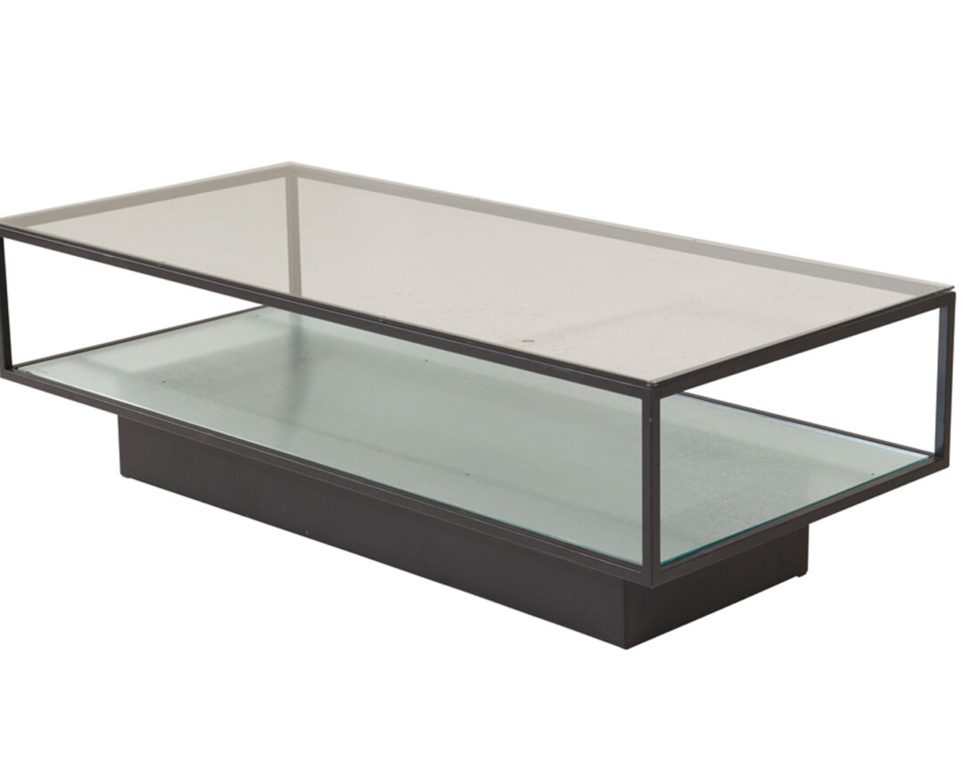 Table de salon en verre sécurit et pied en argent ou cuivre antique