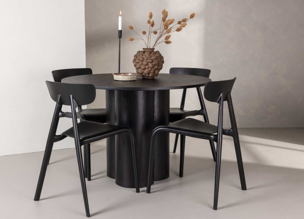 Table de repas ronde tendance aspect bois noir