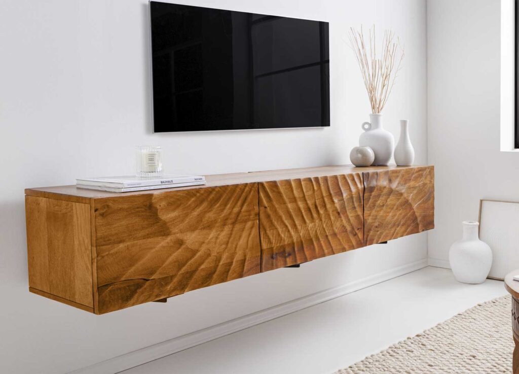 Meuble tv mural décoration en bois massif laqué