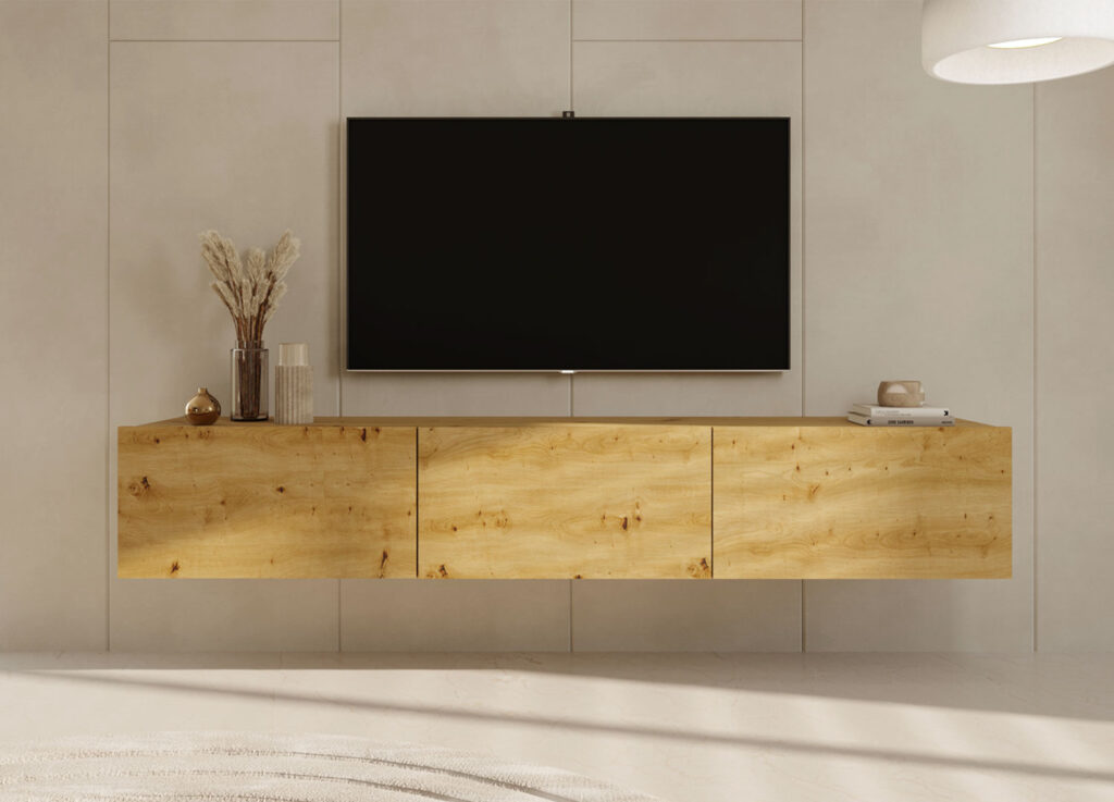 Meuble tv 180cm aspect bois de chêne artisan naturel