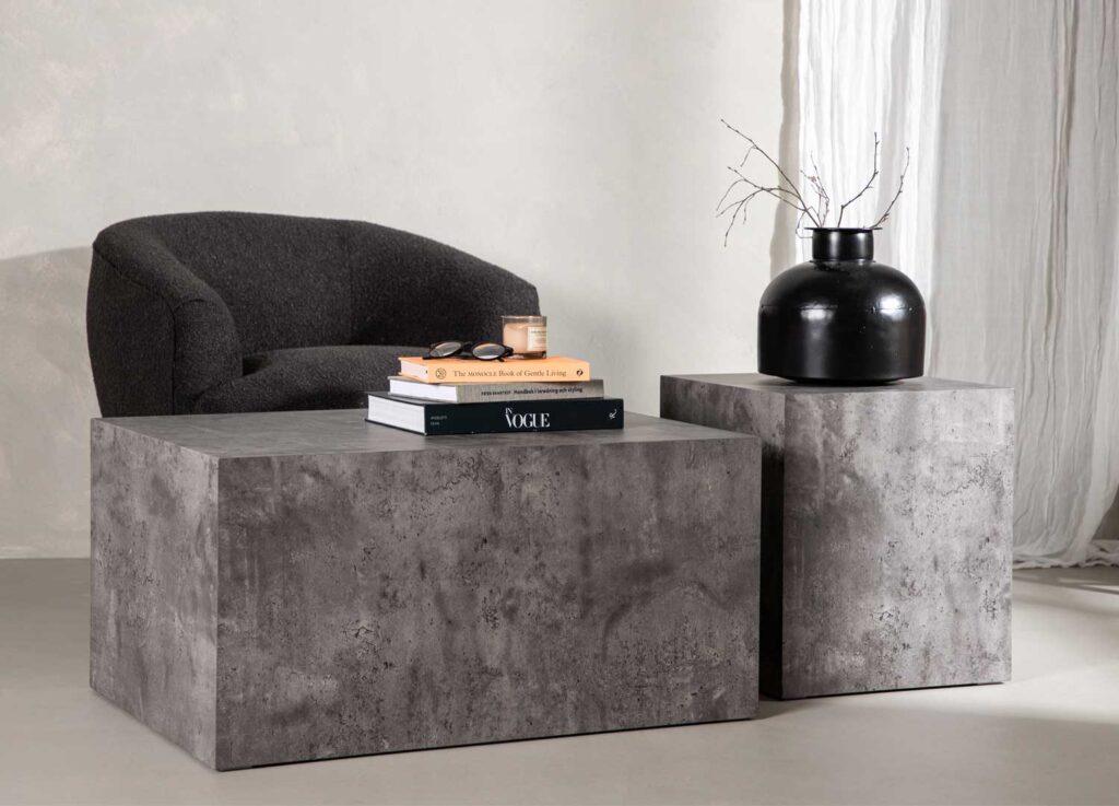 Table basse rectangulaire imitation marbre gris