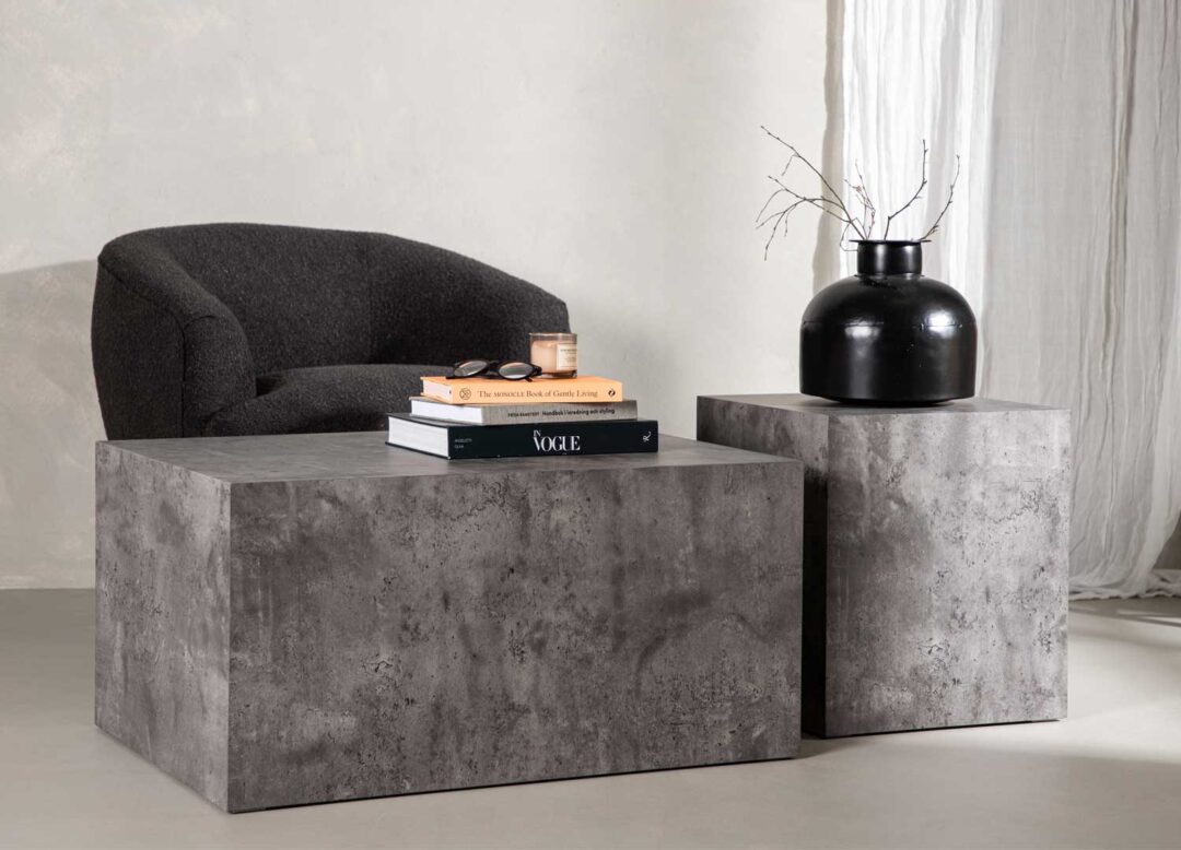 Table basse rectangulaire imitation marbre gris