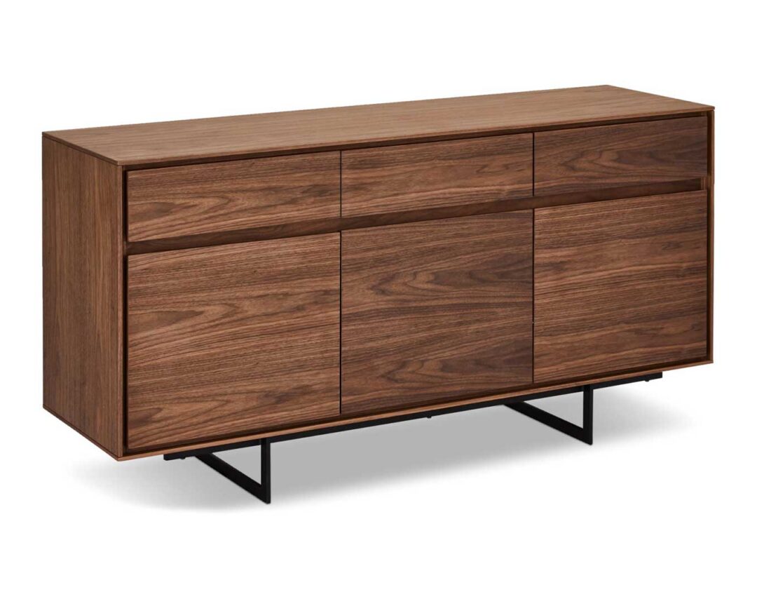 Buffet 205cm en bois aspect noyer foncé moderne