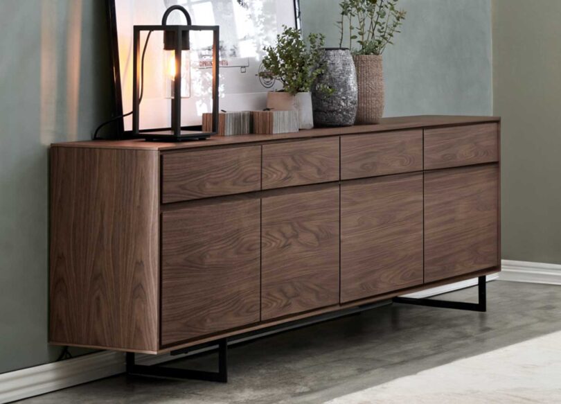 Buffet 205cm en bois aspect noyer foncé moderne