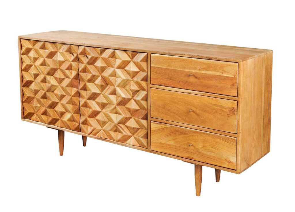 Buffet 145cm en bois d'acacia massif avec façades rainurées