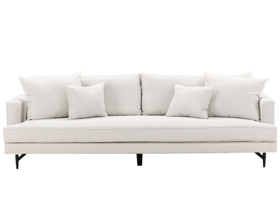 Canapé 3 places en tissu bouclé blanc pieds dorés moderne