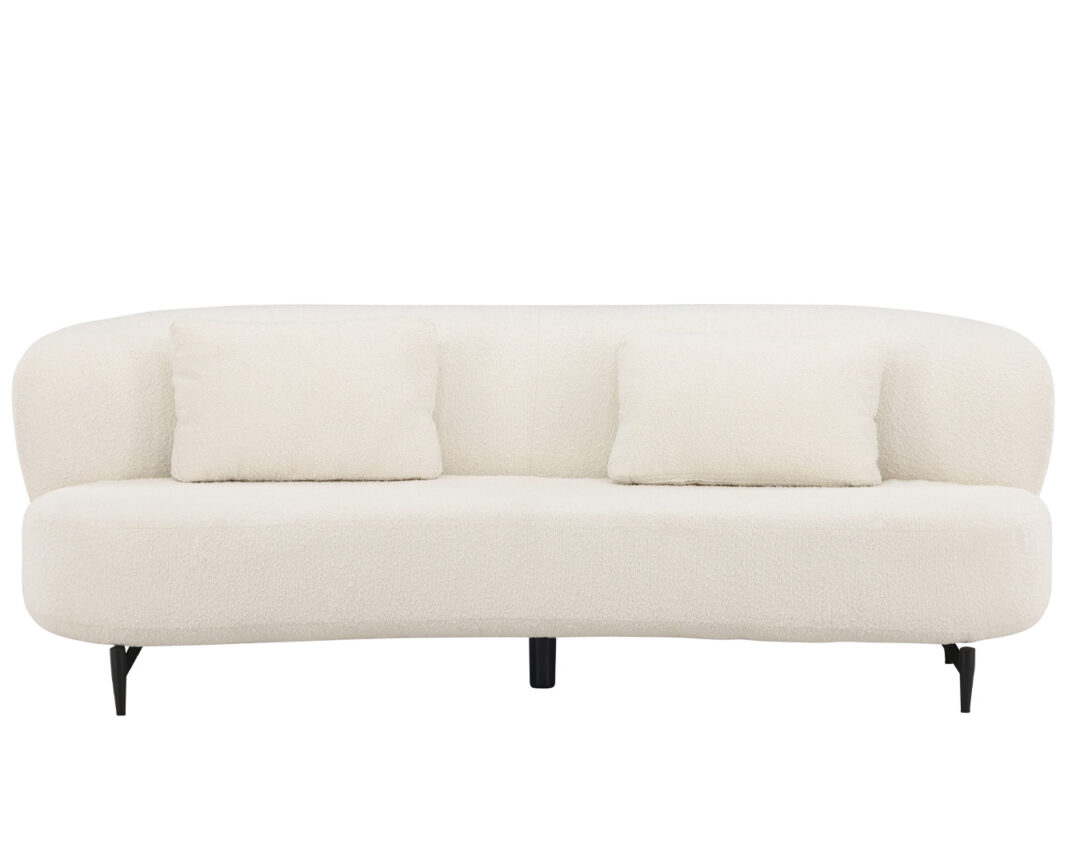 Canapé 3 places en tissu bouclé blanc pieds dorés moderne