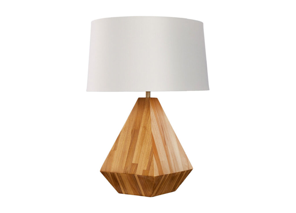 Lampe de table en bois de teck massif avec abat-jour blanc