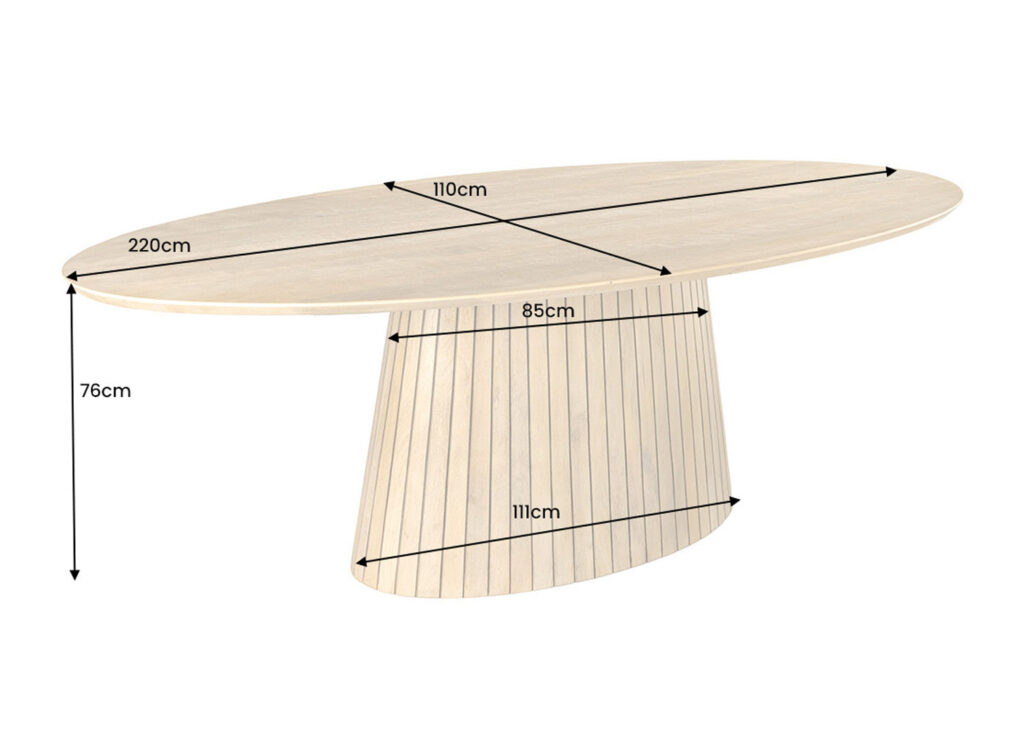 Table à manger 220 cm ovale en bois massif blanchi