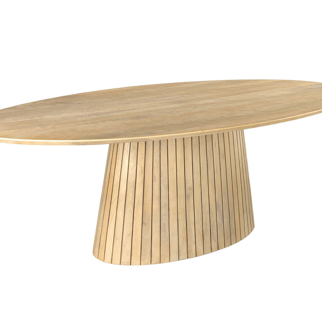 Table à manger 220 cm ovale en bois massif blanchi